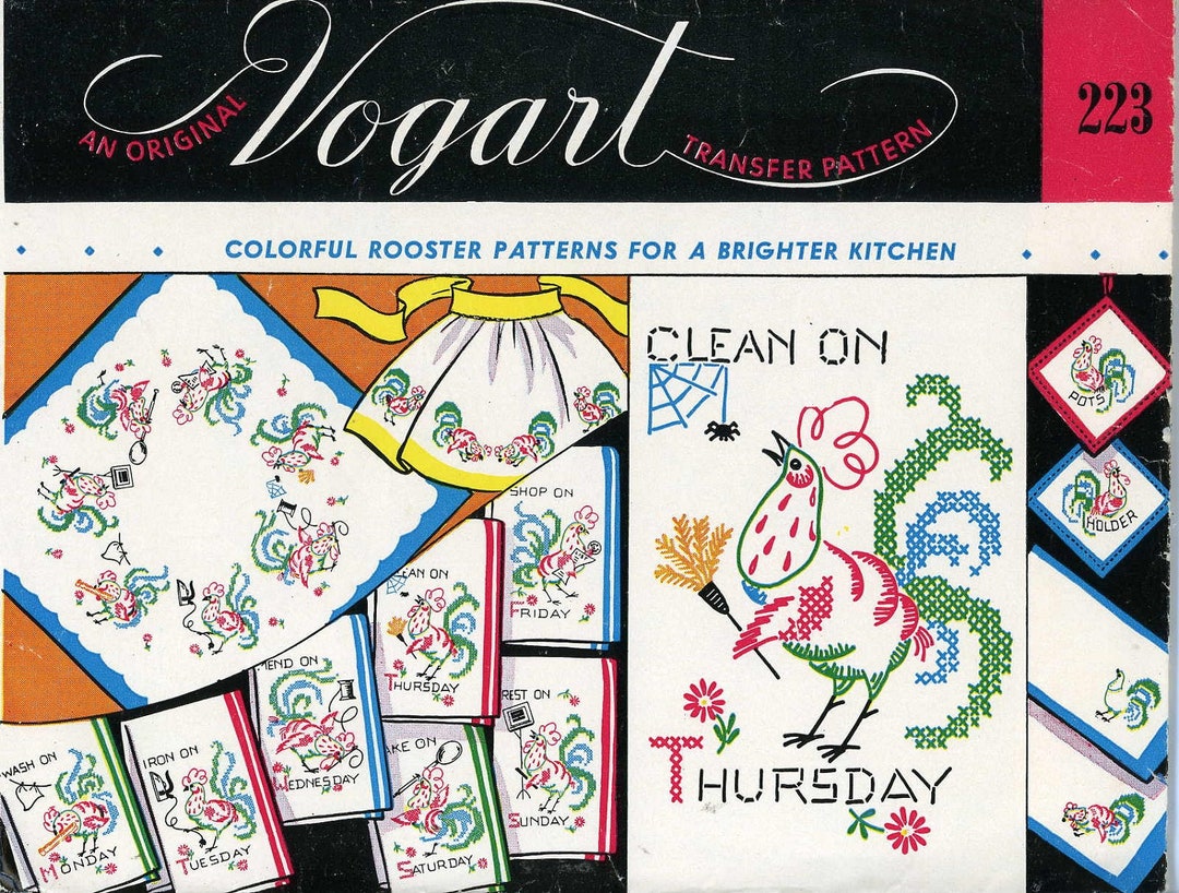 Old Hand Embroidery Cross Stitch PATTERN Digital PDF File 223 Roosters ...