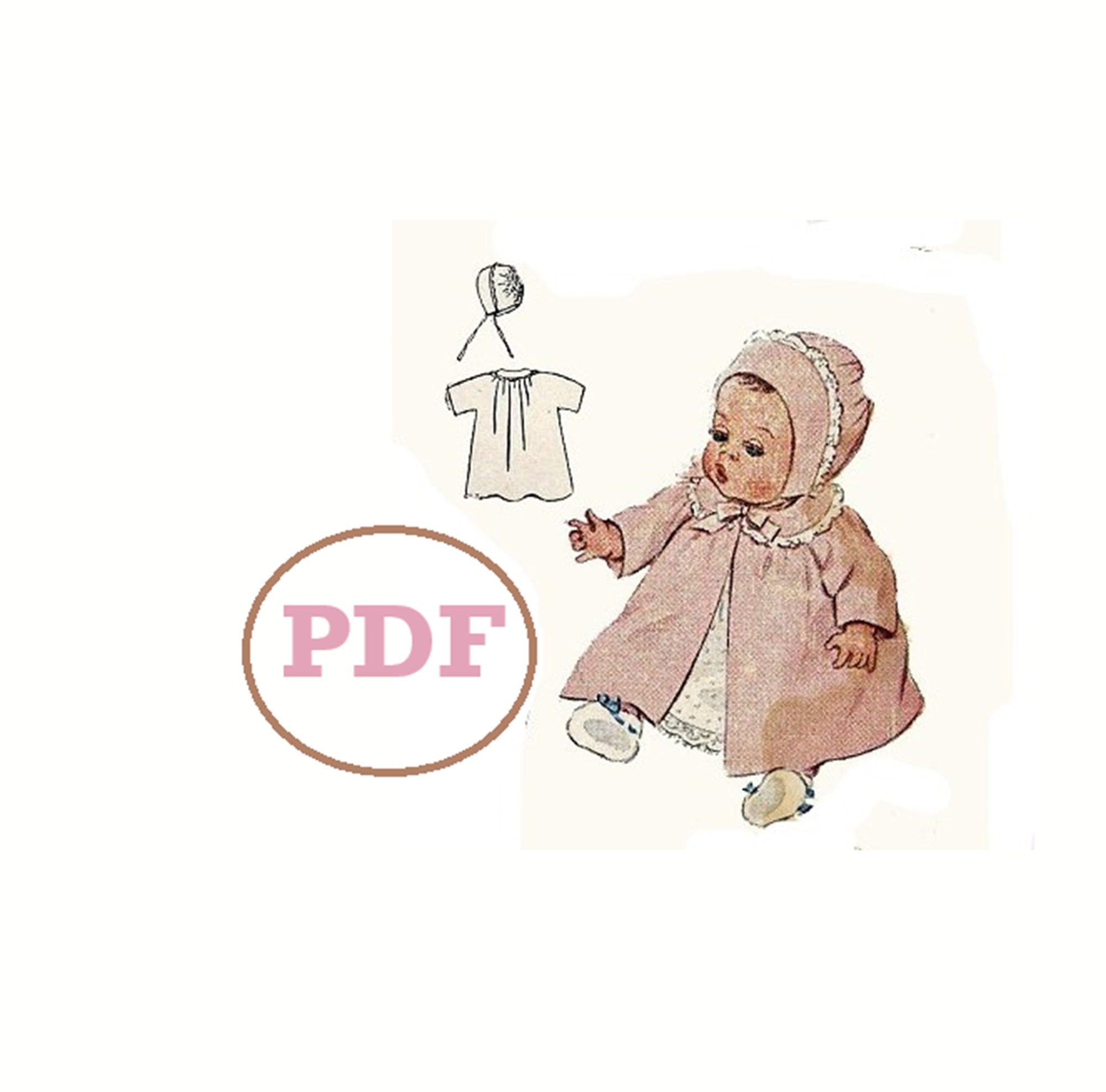 Vintage Retro Doll Clothing Pattern - PDF Download - 2659 for 18" Baby ...