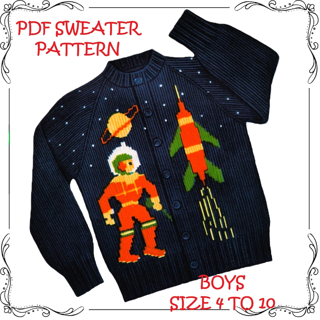 Spaceman & His Rocket Ship Knitting PATTERN 408 Cardigan Pullover ...