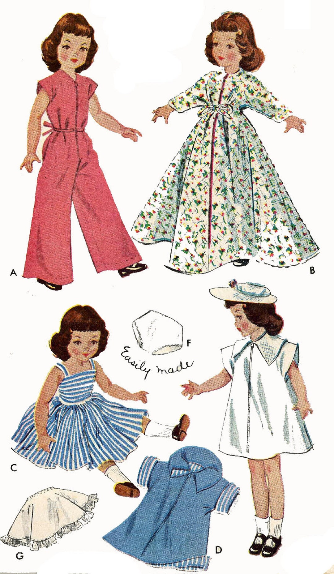 Vintage Doll Clothes Pattern 1728 for 16" Flat Footed Toni Walker Sweet ...