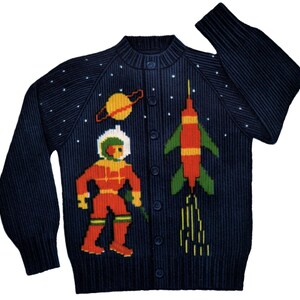 Spaceman & His Rocket Ship Knitting PATTERN 408 Cardigan Pullover ...