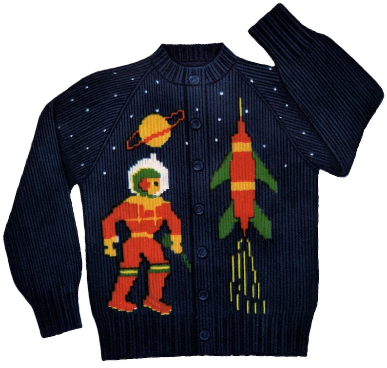 Spaceman & His Rocket Ship Knitting PATTERN 408 Cardigan Pullover ...