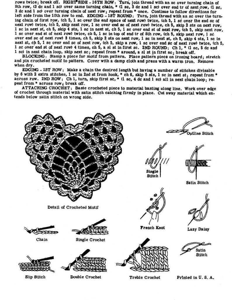 Retro Hand Embroidery & Crochet Pattern 7419 - 3 Pillowcase Designs ...