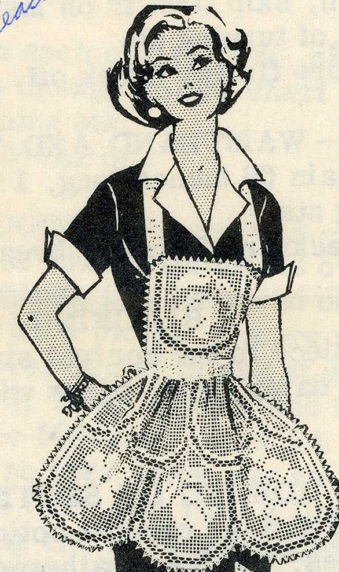 Vintage Crochet PATTERN 7238 Full Bib Apron Half Apron Lacy Floral ...