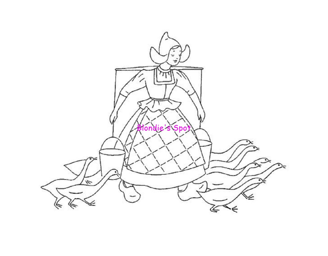 Digital Hand Embroidery Transfer 6245 Three Dutch Maids for | Etsy