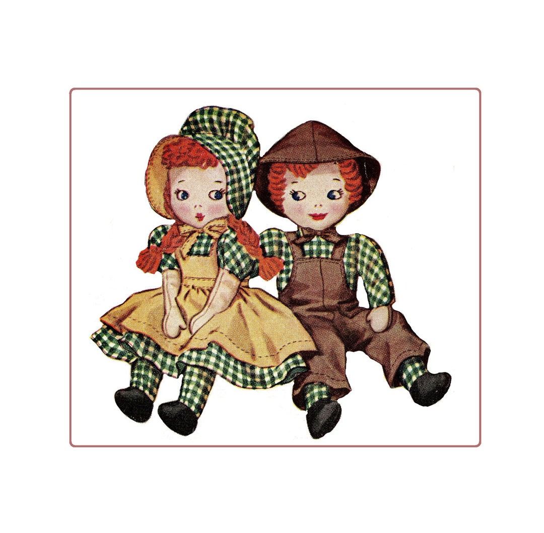 Vintage / Retro Rag Doll Boy Girl Pattern - DIGITAL Format PDF File ...