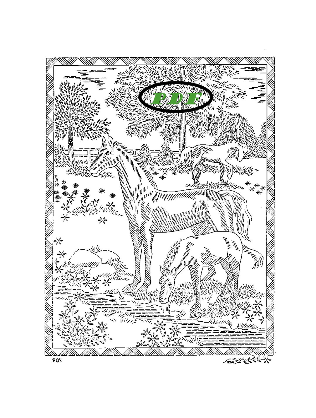 Retro Hand Embroidery Pattern - 709 Picture of a Mare & Her Foal Lovely ...