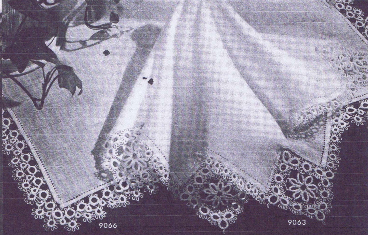 PATTERN 9166 Vintage Tatting Two Handkerchief Edgings and Corner of the ...