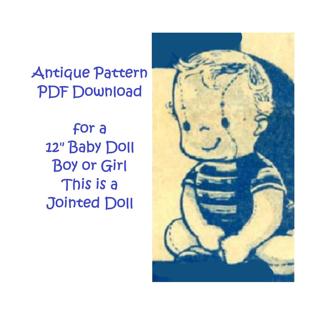 Vintage Baby Doll Pattern 12" Boy or Girl, Jointed, Straw Yarn Hair ...