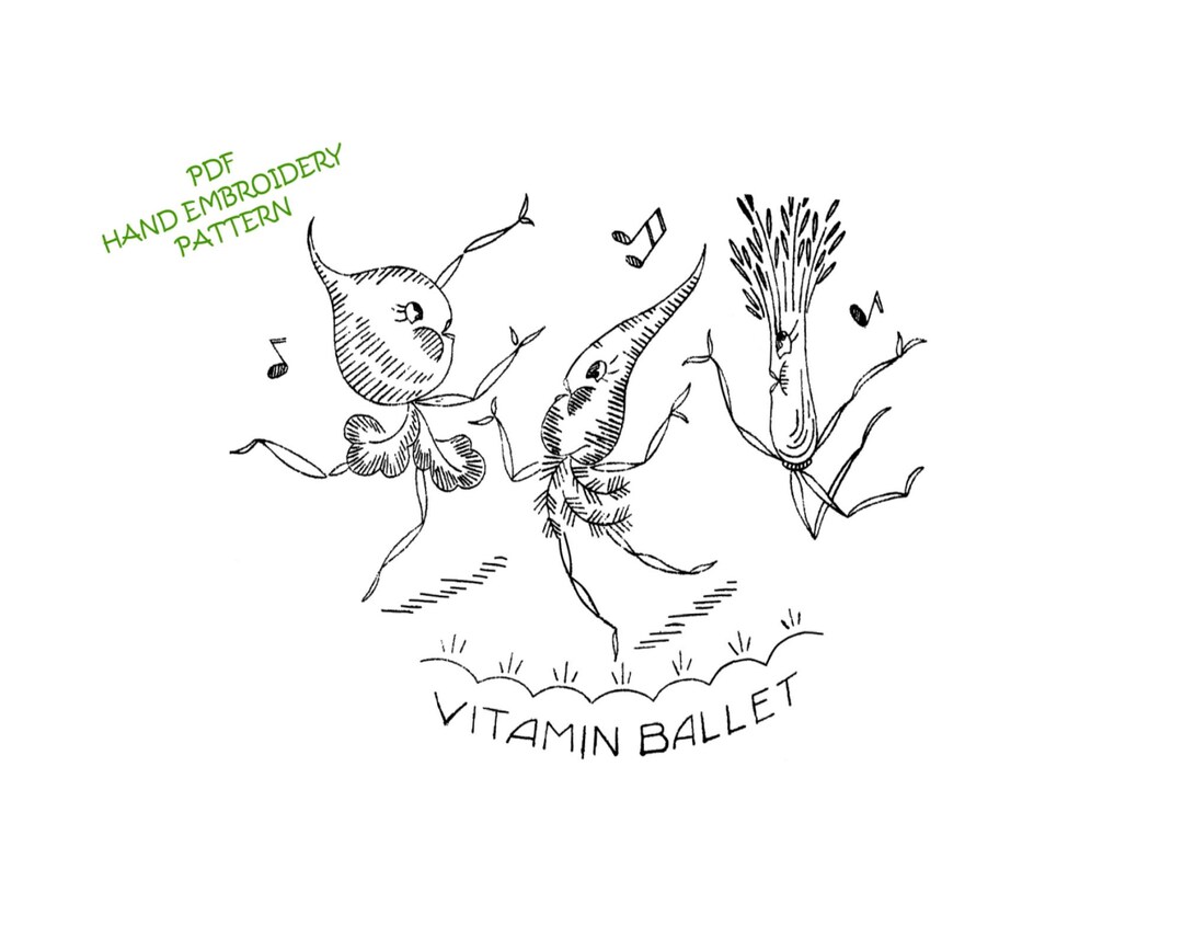 Charming Vintage Embroidery Pattern: Animated Vegetable PDF Download ...
