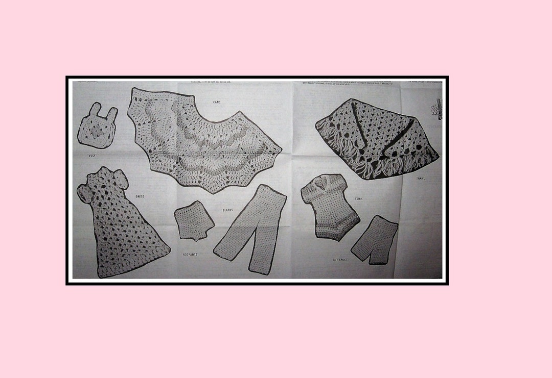Vintage Crochet Pattern 7362 Barbie Midge Teen Doll Clothes Shawl Cape ...