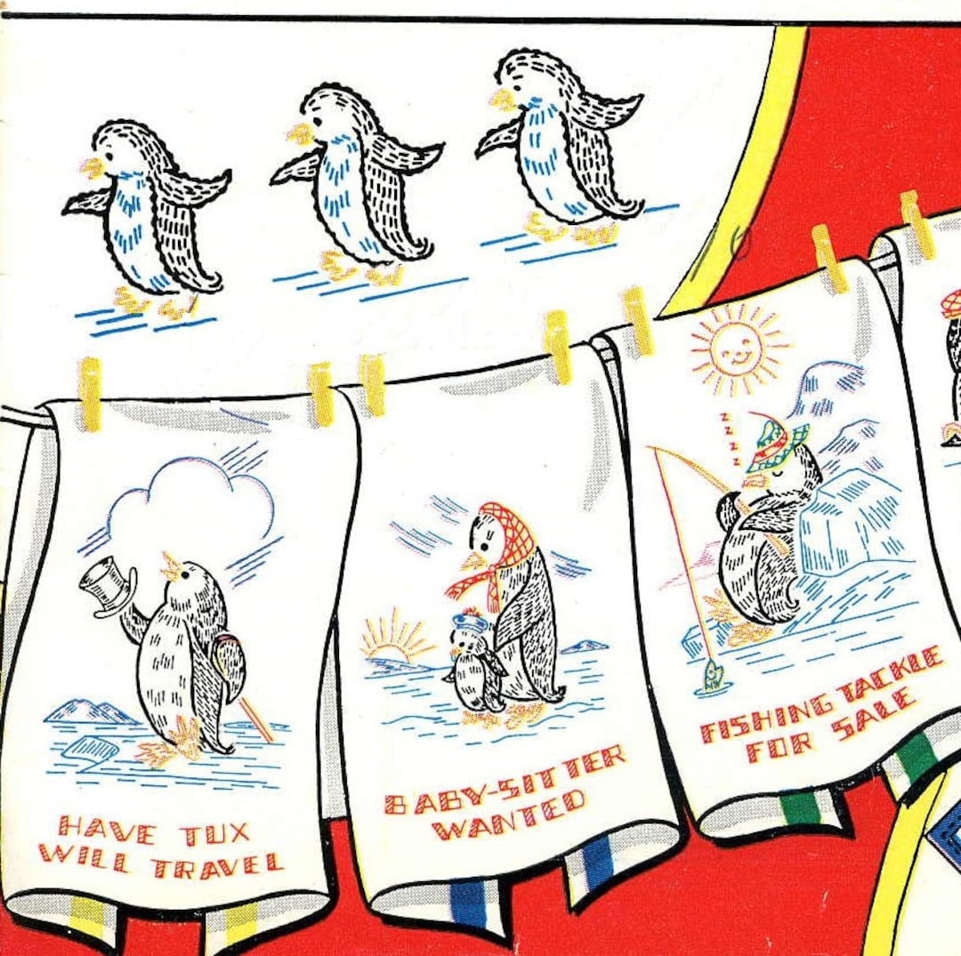 Digital Hand Embroidery Transfer & Pot Holders 284 Penguins for Kitchen ...