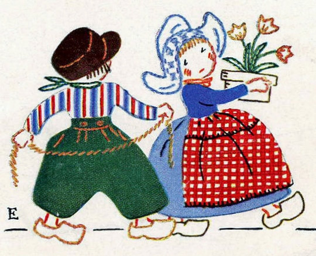 Digital Hand Embroidery 779 Dutch Boys N Girls in Applique for Dish ...