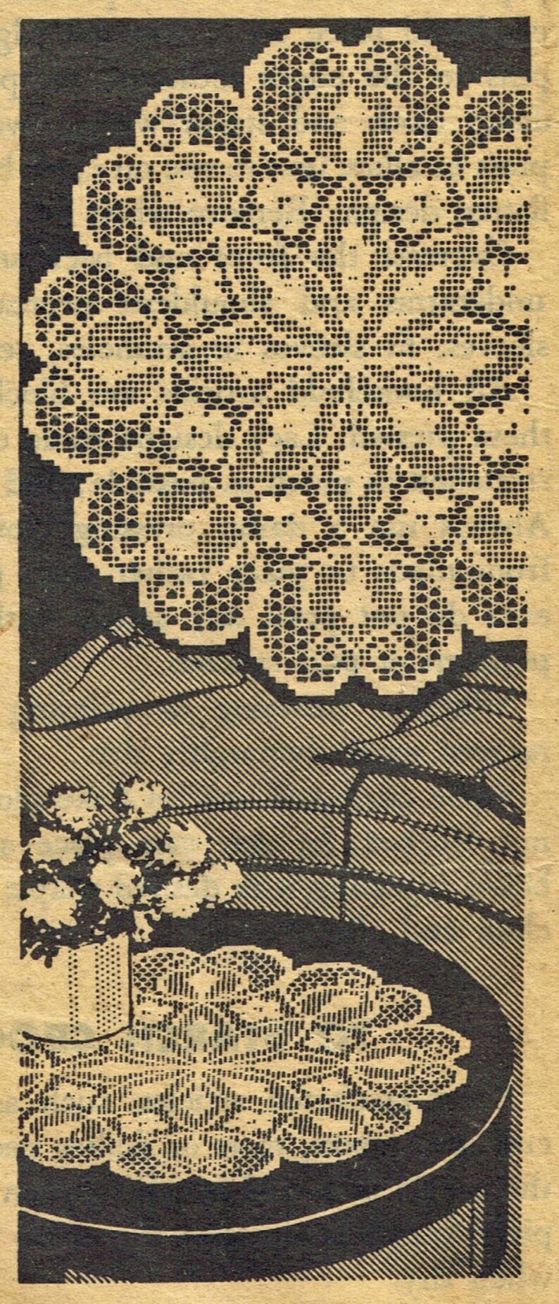 Old Crochet Pattern 543 Filet Doily With Flowers and Leaves in | Etsy