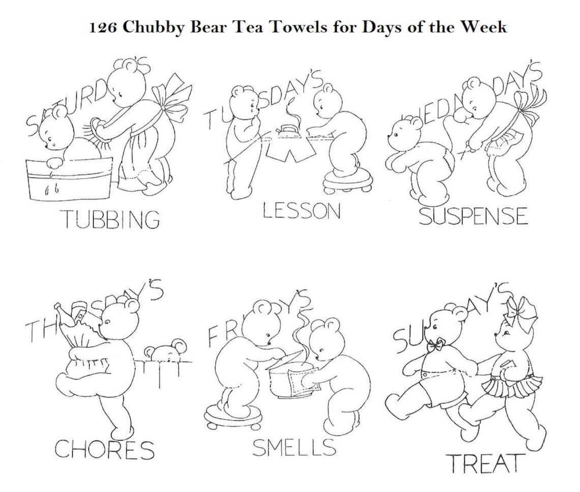 Chubby Bears for Days of the Week Dish Towels 126 Seven Bears for ...