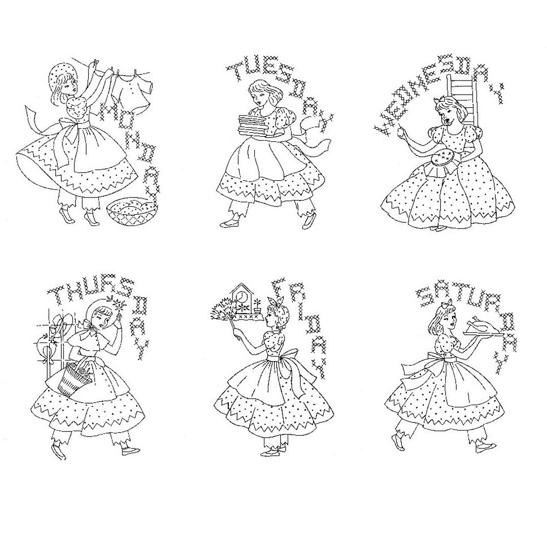 Hand Embroidery Pattern 731 Sunbonnet Girls for Days of the Week Towels ...