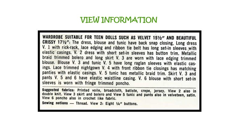 Vintage / Retro Doll Clothing PATTERN 9138 for 17" Teen Model Doll ...