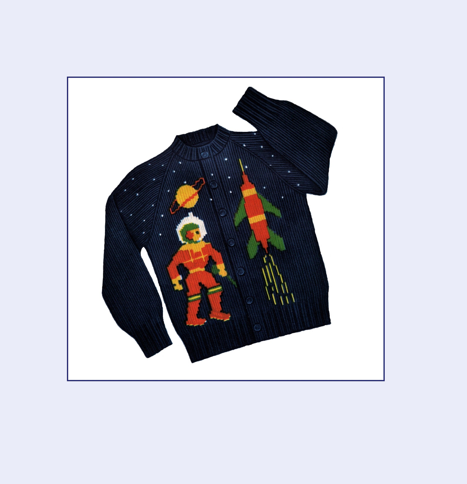 Spaceman & His Rocket Ship Knitting PATTERN 408 Cardigan | Etsy