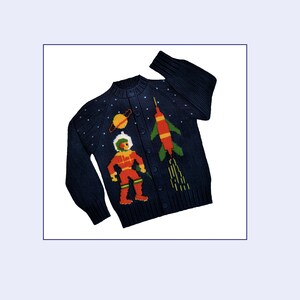 Spaceman & His Rocket Ship Knitting PATTERN 408 Cardigan Pullover ...