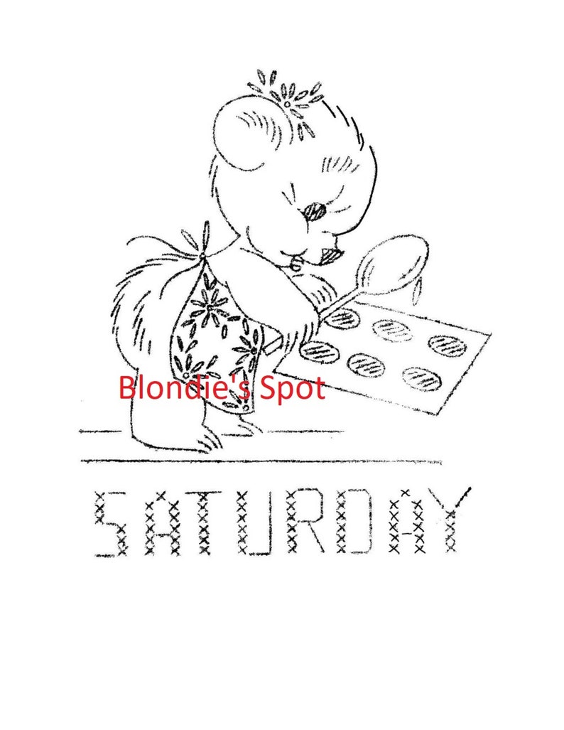 Downloadable Embroidery Design 232 Bears for Days of the Week | Etsy