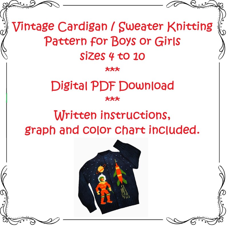 Spaceman & His Rocket Ship Knitting PATTERN 408 Cardigan Pullover ...