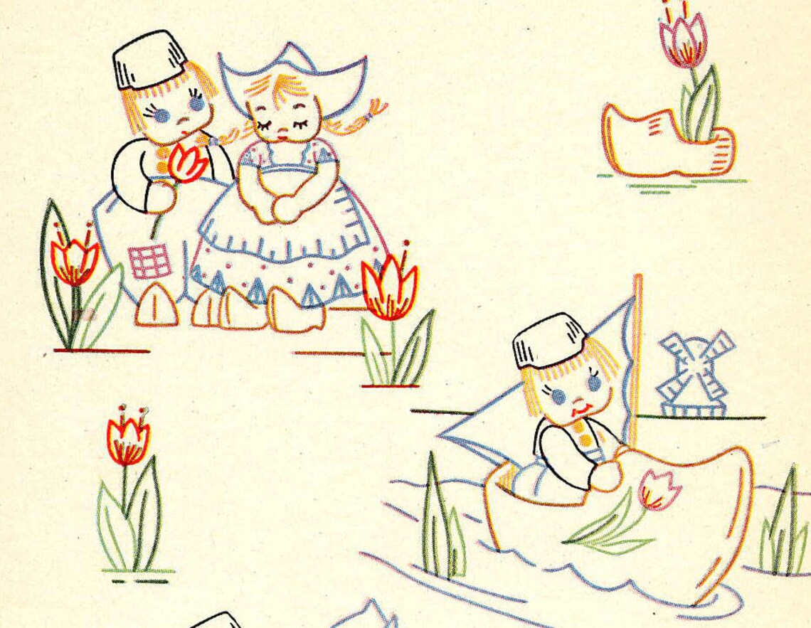 Vintage Hand Embroidery PATTERN PDF File 7147 Dutch Tots 1940s Instant ...