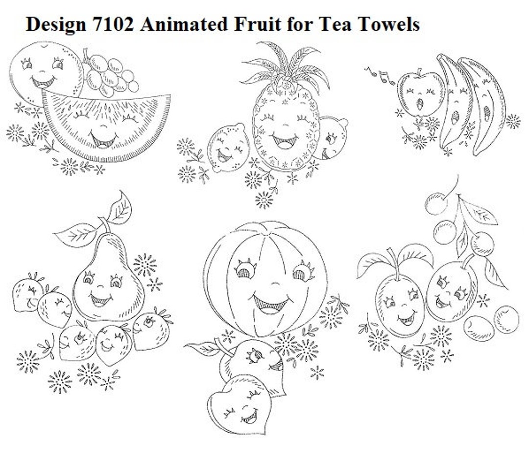 Digital Hand Embroidery Animated Fruit 7102 for Kitchen Dish Towels ...