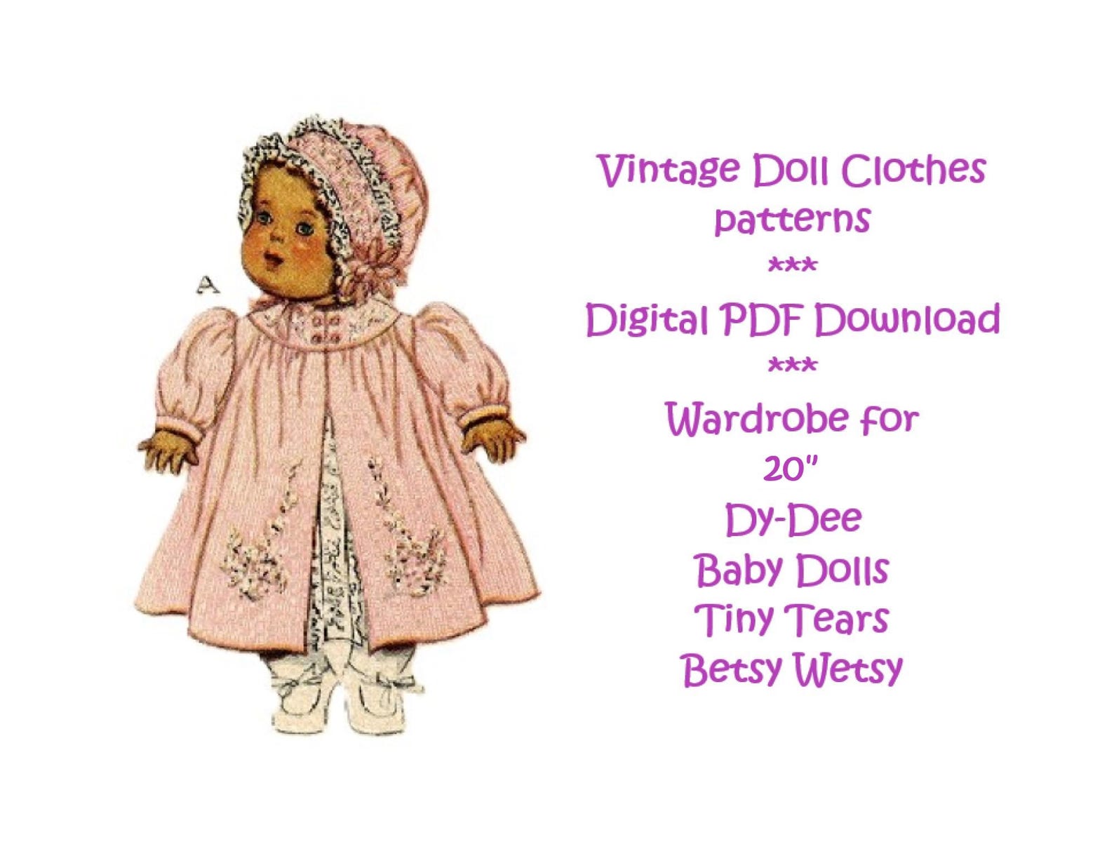 Dy Dee Doll Clothing PATTERN in Digital PDF Format for 632 - 20" Little ...