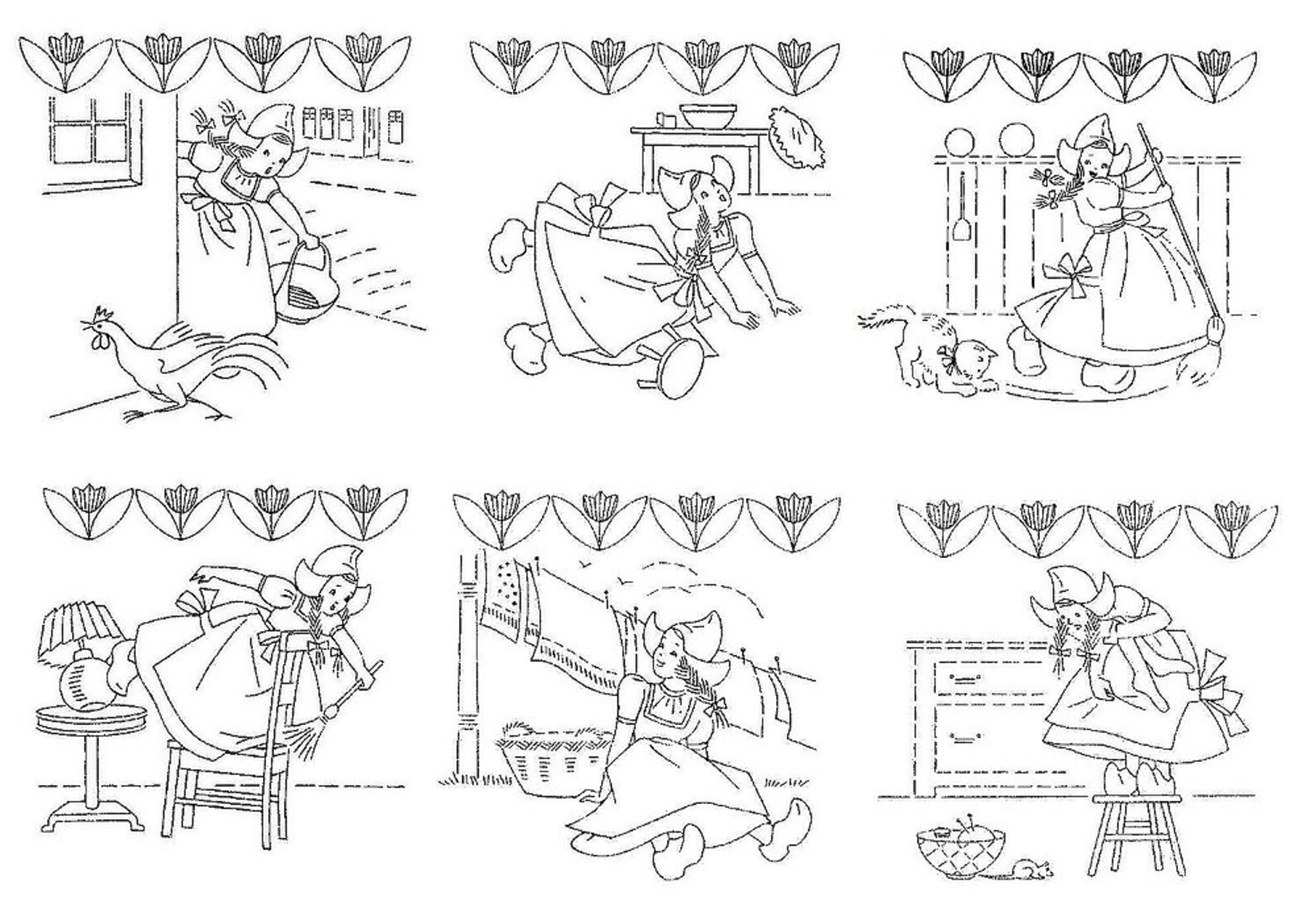 Digital Hand Embroidery Pattern 124 Dutch Girls With a Tulip - Etsy