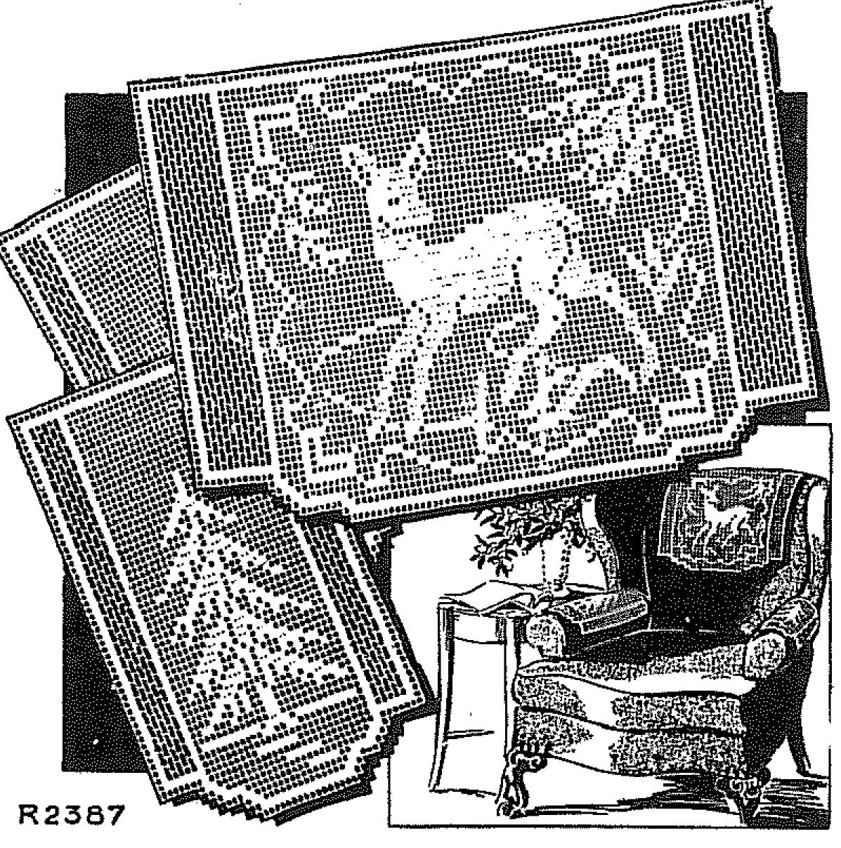 Digital Vintage Crochet Pattern 2387 Chair Set Filet Crochet | Etsy