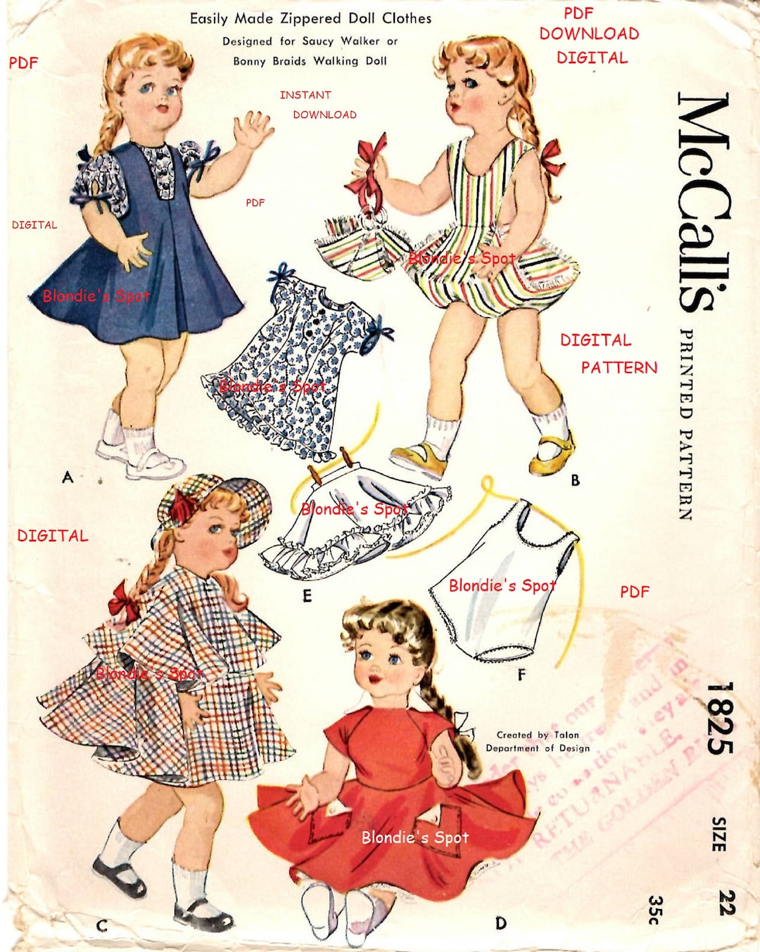Vintage Doll Clothing Pattern 1825 for 22" Saucy Walker Bonny Braids ...