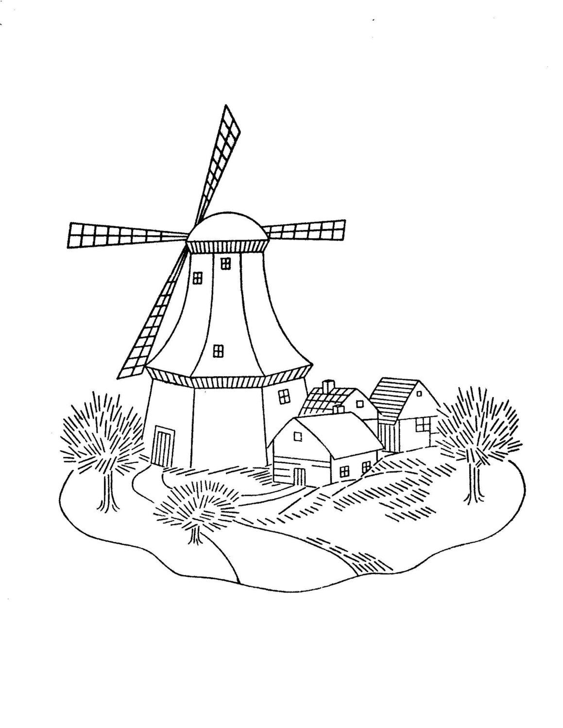 Digital Hand Embroidery 1248 Dutch Boys & Girls Windmill Farm - Etsy