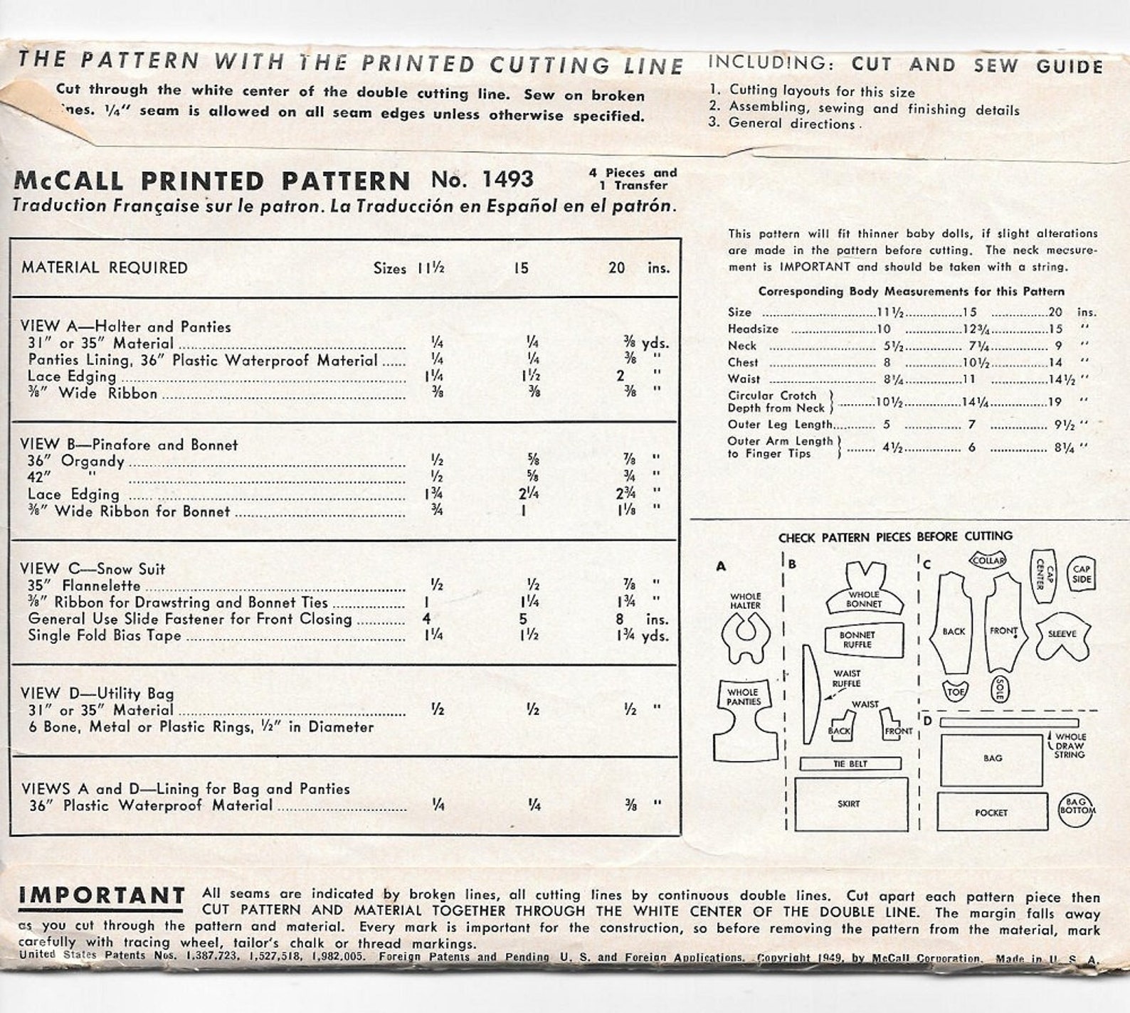 Doll Clothing PATTERN 1493 for 20 Dy Dee Betsy Wetsy - Etsy