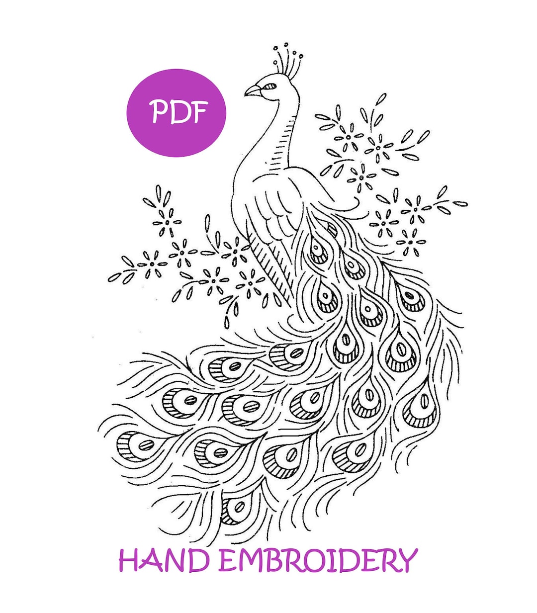 Beautiful Peacock Hand Embroidery Design - PDF Pattern Download ...