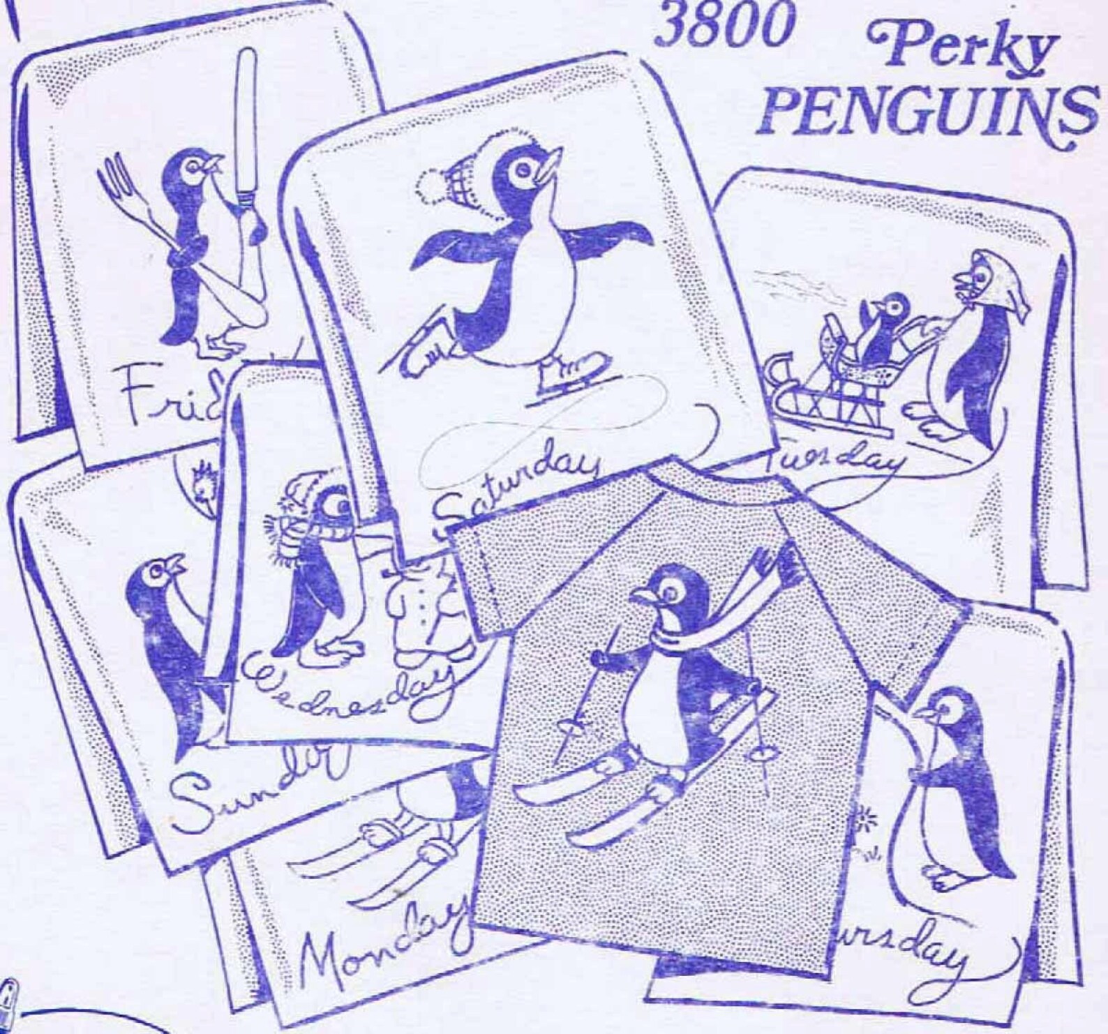 Vintage Hand Embroidered PATTERN PDF File 3800 Perky Penguins - Etsy