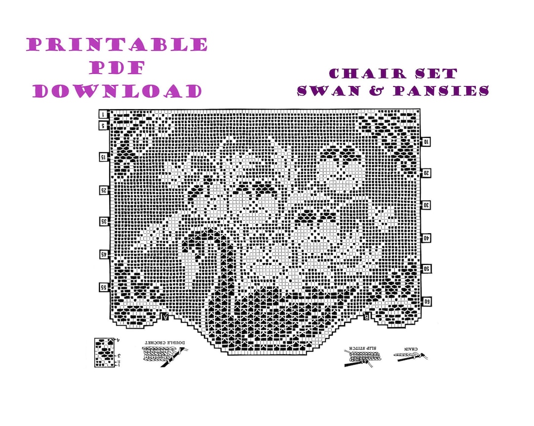 Vintage / Retro Filet Crochet Pattern 7115 Swan & Pansy Chair Set ...