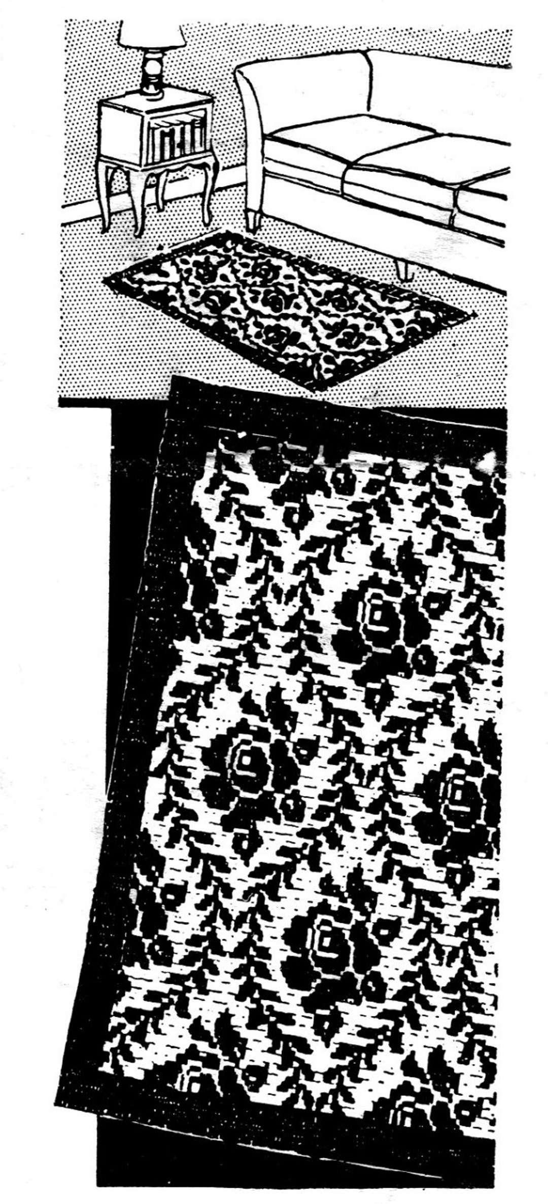 Vintage Crochet PATTERN 7249 Rug With Roses 27x36 27x52 27x68 Inches ...