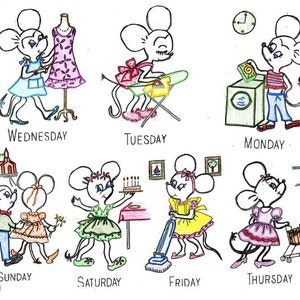 Days of the Week Hand Embroidery Mice Girl & Boy 6804 PDF Instant ...
