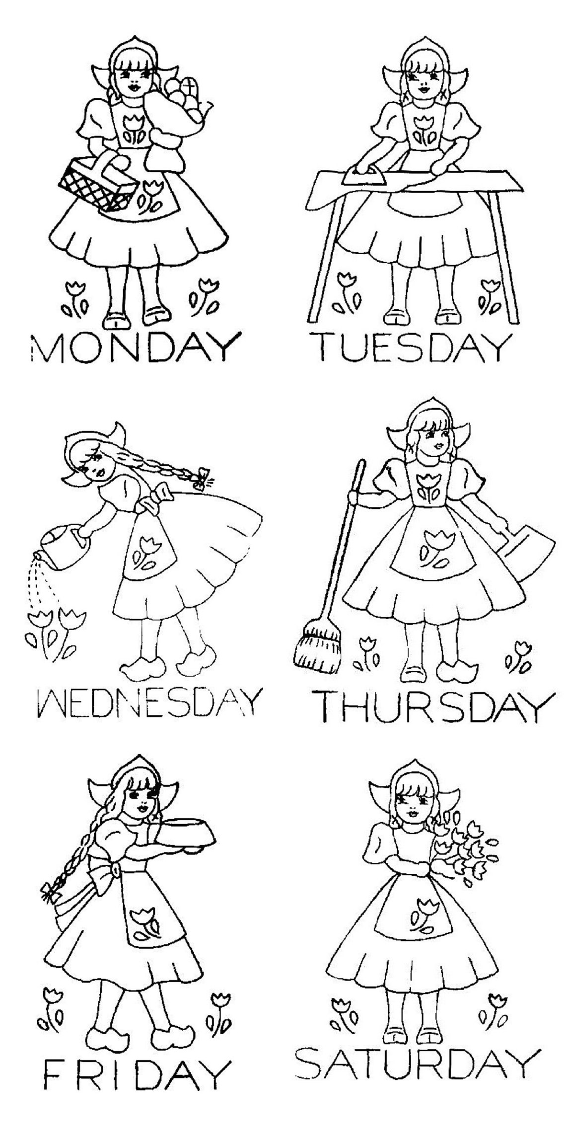 Hand Embroidery Dutch Girls for Days of the Week Dish Towels - Etsy