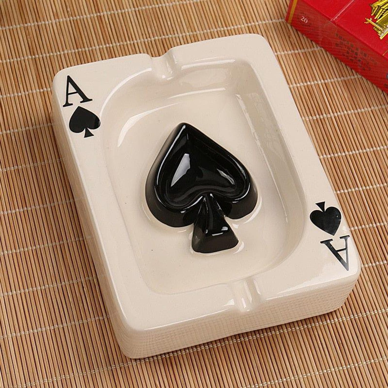 European Ceramic Playing Card Ashtray - Red Heart-shaped Ash Holder ...