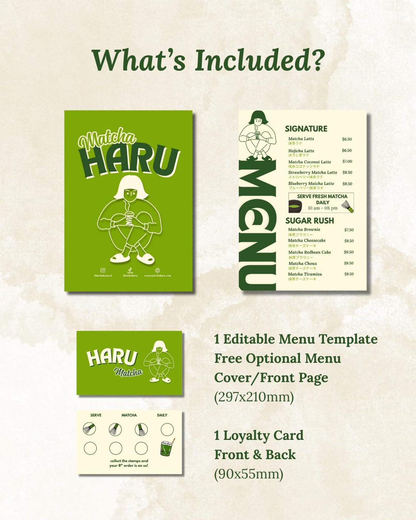 Matcha Menu Cafe Template, Editable Trendy Design (digital Download ...