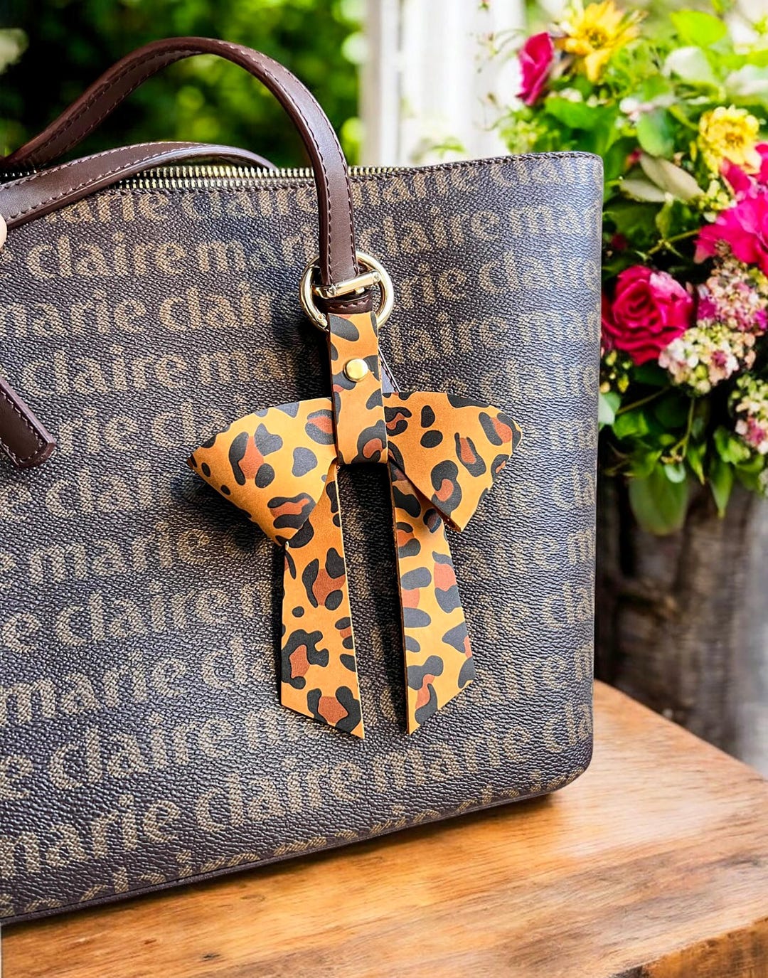 Leopard Print Leather Bow Keychain – Large Handmade Purse Charm ...
