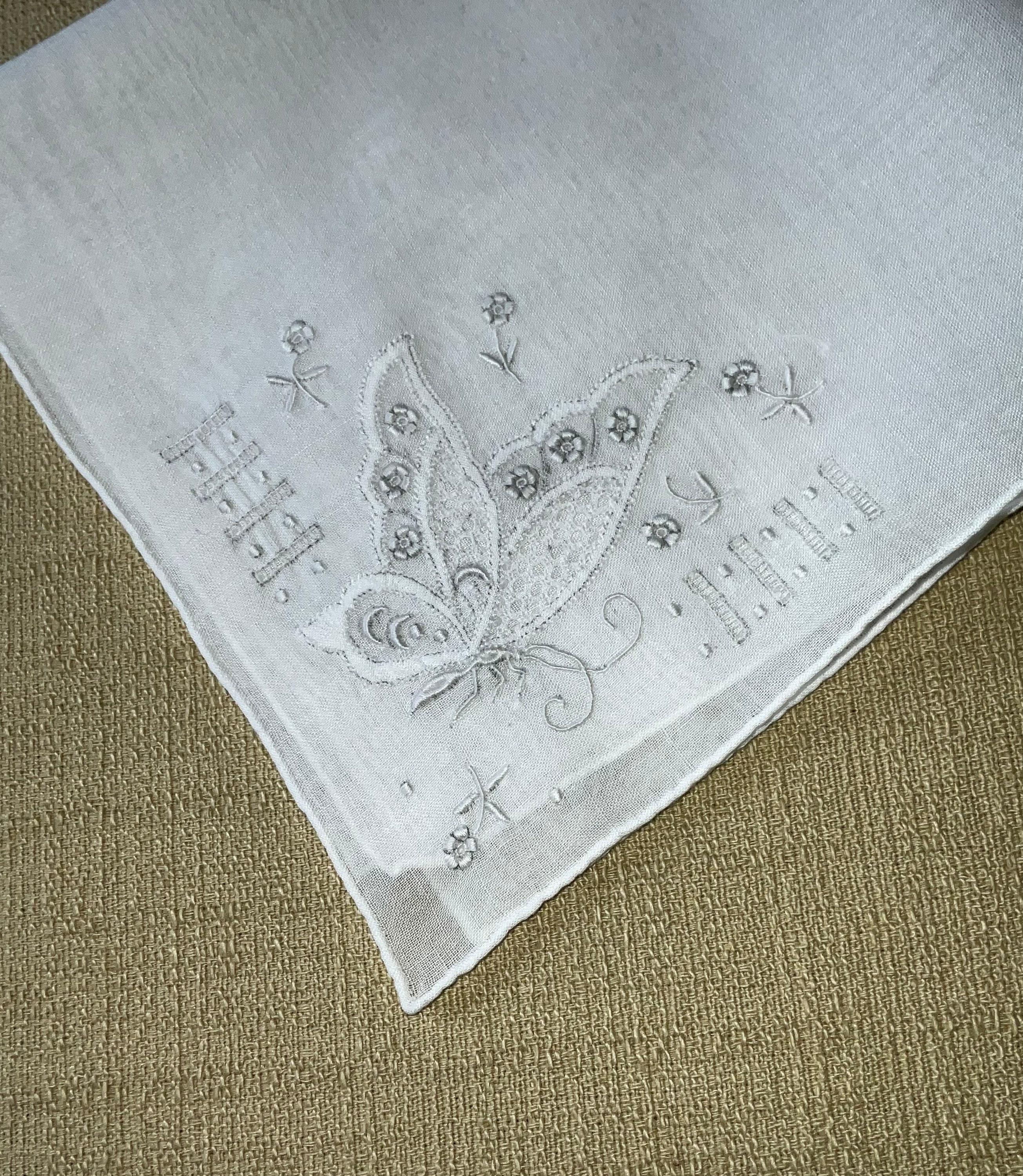 Antique White Hanky With an Embroidered Butterfly Handkerchief Hankie ...