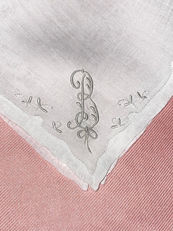Vintage White Hanky with a White Initial B Handkerchi… - Gem