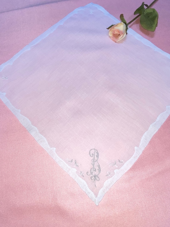 Vintage White Hanky with a White Initial B Handkerchi… - Gem