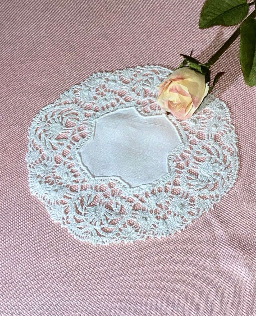 Antique Linen Round Doily With a Lace Edge - Etsy