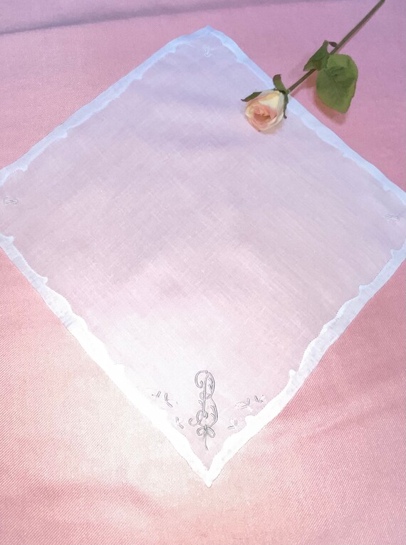 Vintage White Hanky with a White Initial B Handkerchi… - Gem