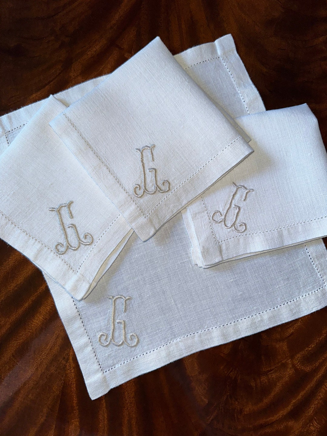 4 Monogrammed Vintage off White Linen Napkins Initial G - Etsy