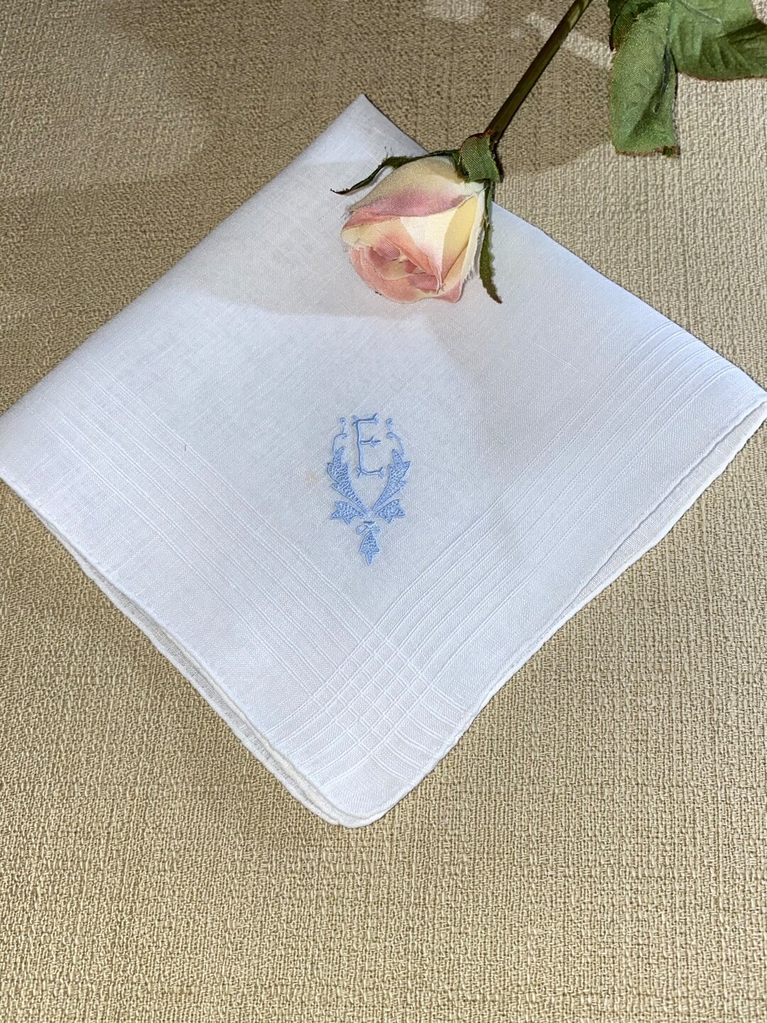 Vintage White Hanky With a Something Blue Initial E Handkerchief Hankie ...