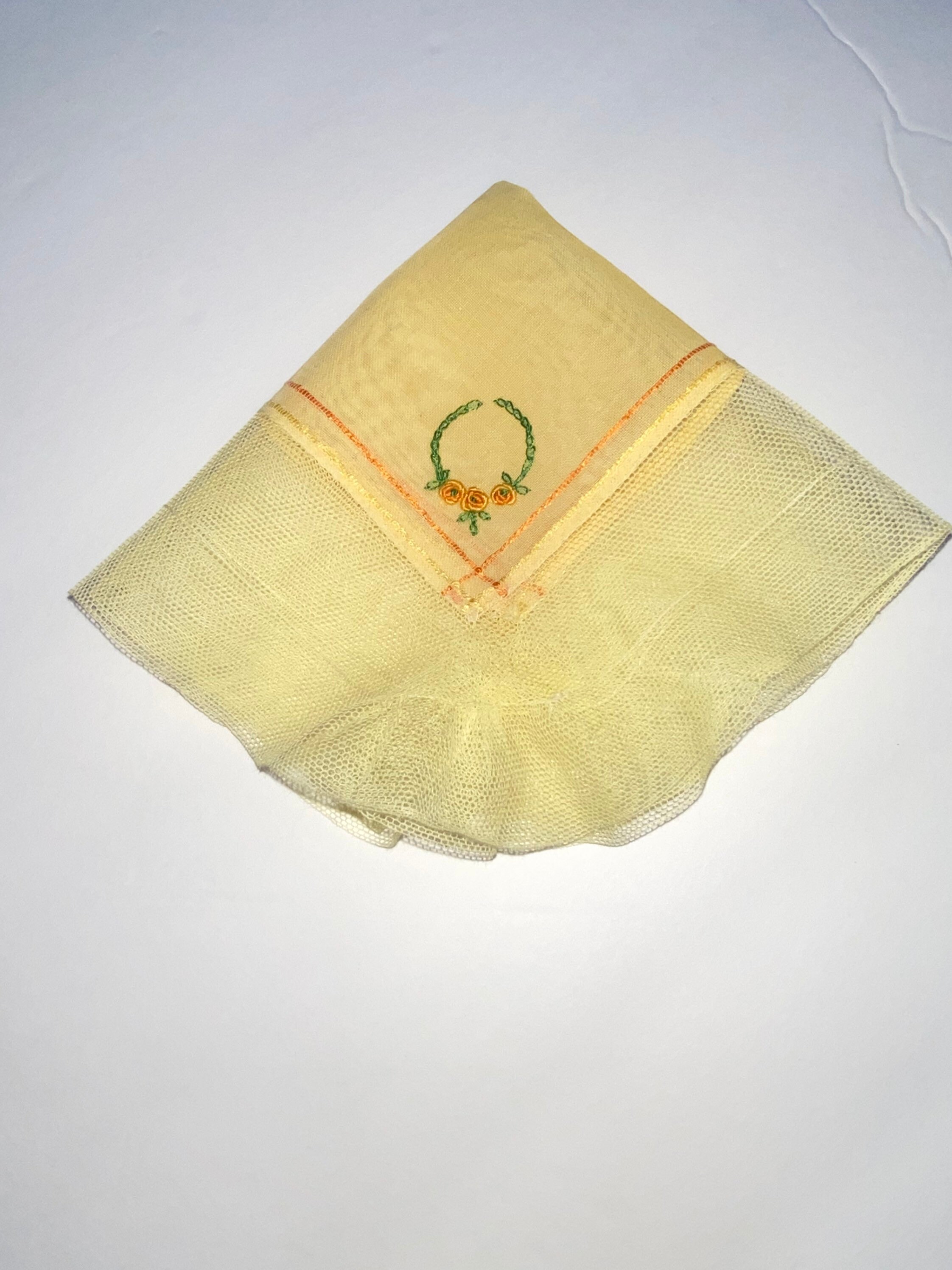 Vintage Yellow Hanky With Embroidered Flowers Net Edge - Etsy